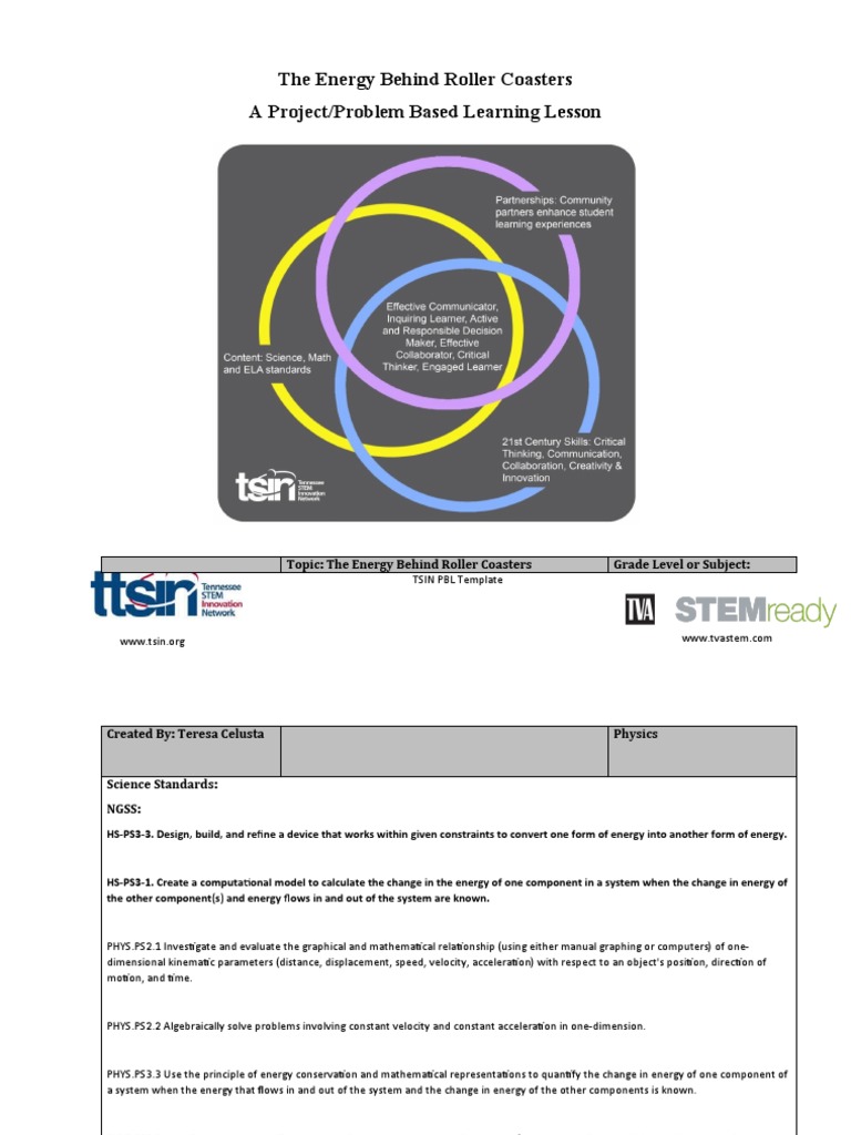 The Energy Behind Roller Coasters PBL | PDF