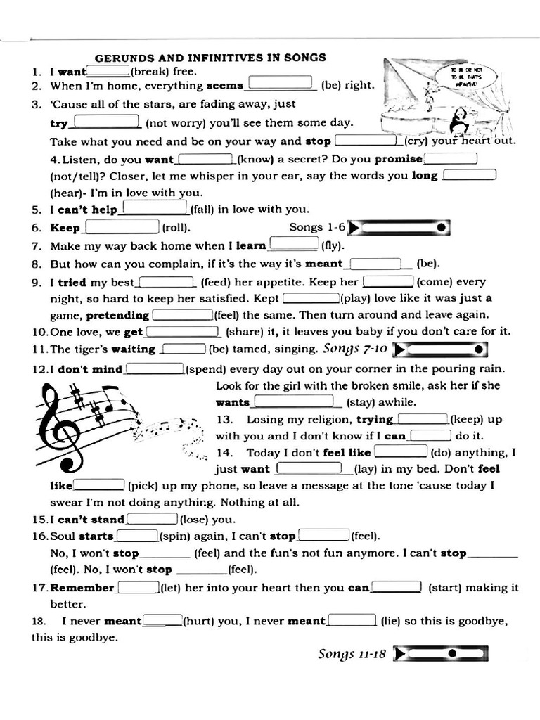Gerunds and Infinitives in Songs | PDF