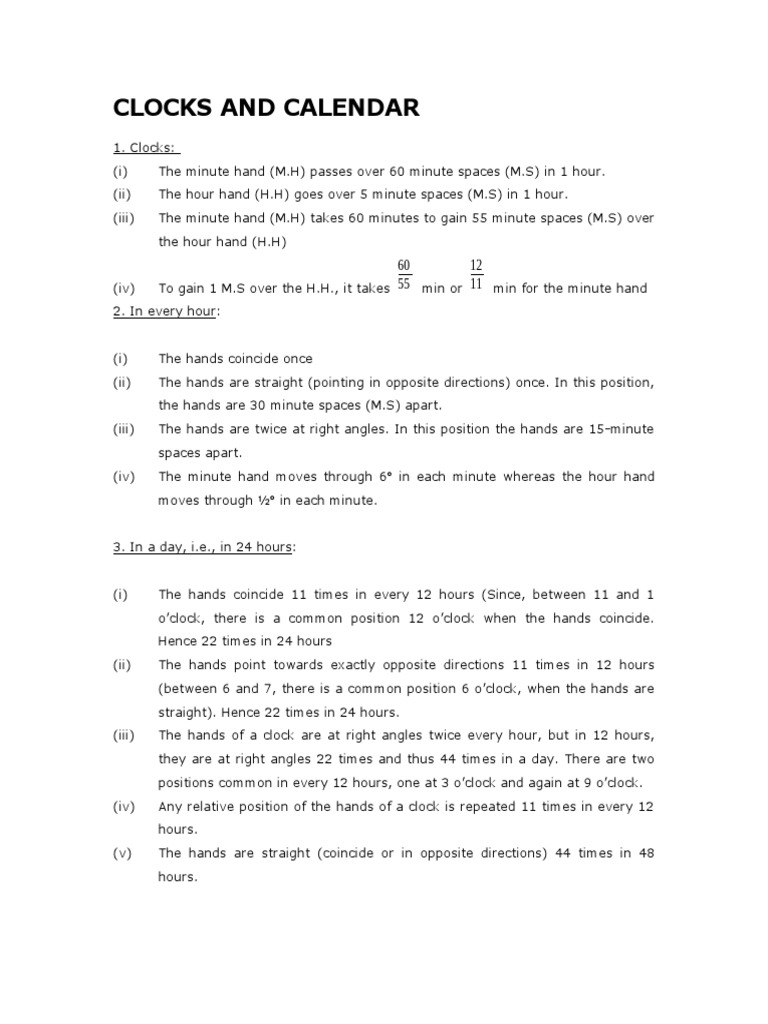 Clock Hand Positions Explained | PDF