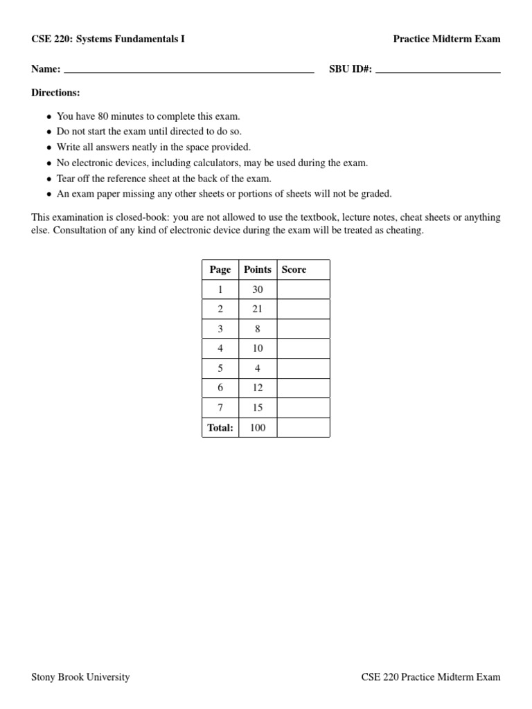 CSE220 Practice Midterm Exam | PDF | Teaching Methods & Materials