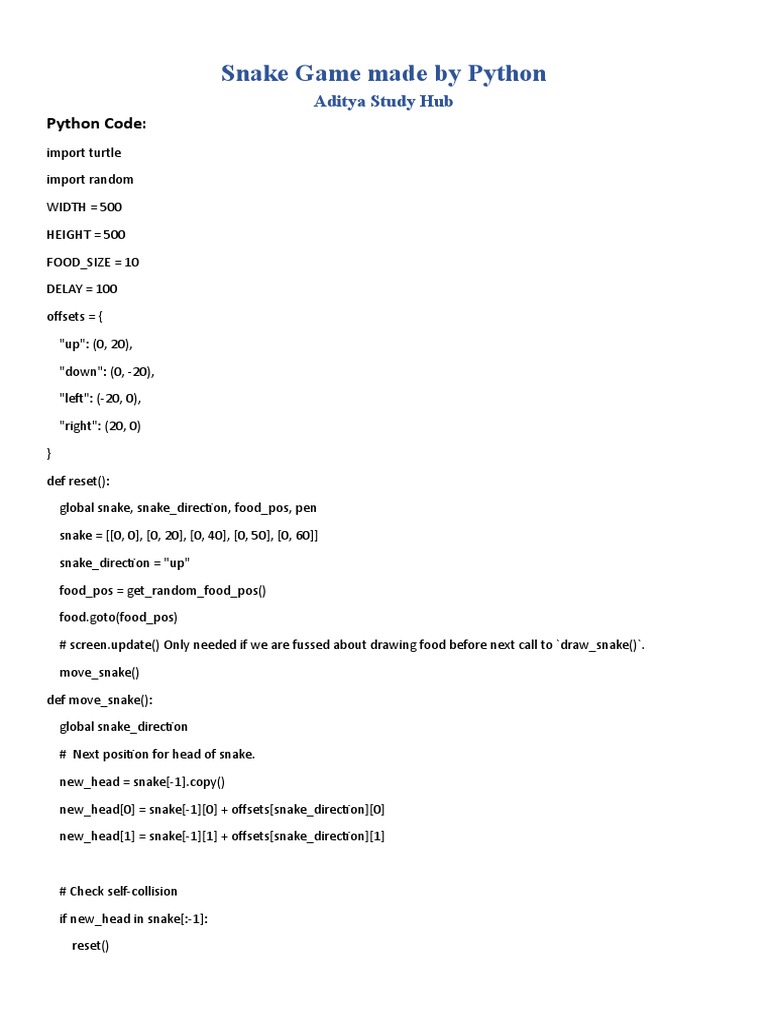 Snake Game Made by Python | PDF | Computer Programming | Software Engineering