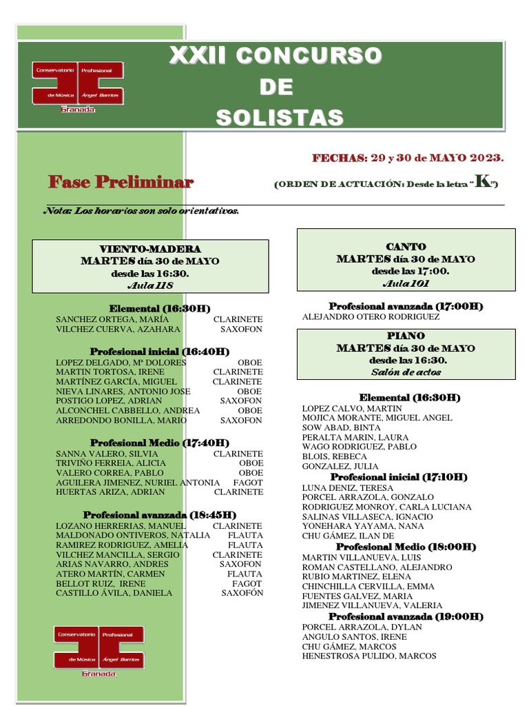 Solistas FASE - PRELIMINAR. - ORDEN - DE - ACTUACION 2023 | PDF Solistas FASE - PRELIMINAR. - ORDEN - DE - ACTUACION 2023 | PDF