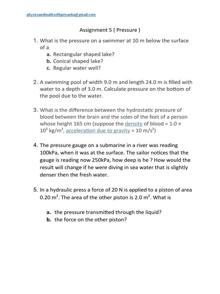 Assignment 5 Pressure | PDF