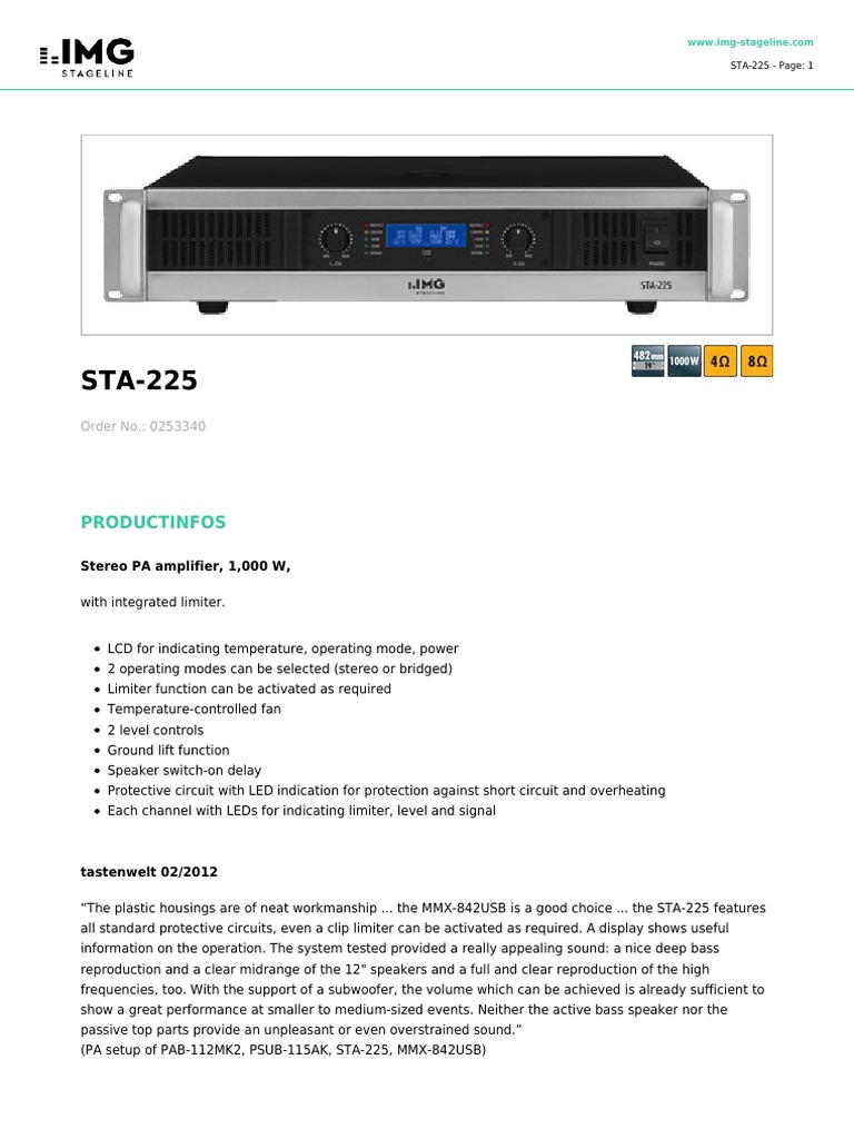 Sta 225 | PDF | Loudspeaker | Electronic Engineering