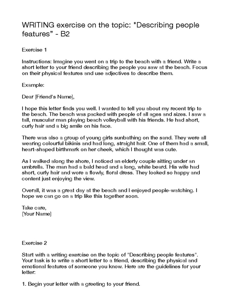 Describing People Features: B2 Writing Exercise | PDF
