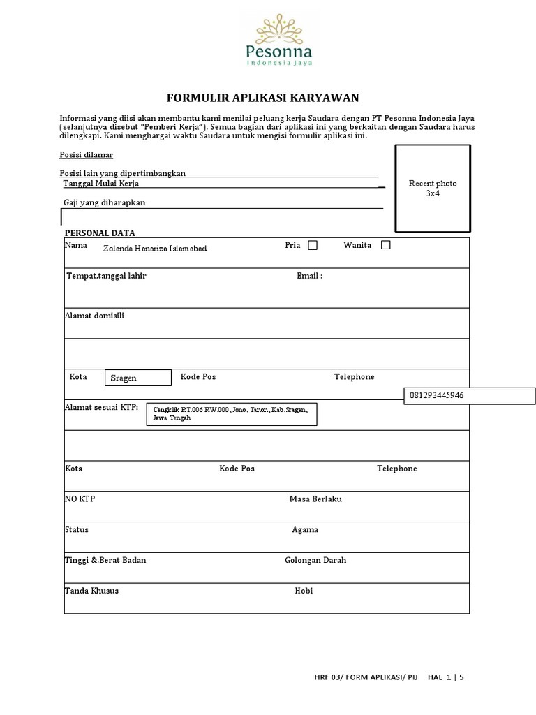 Form Hr 03 Application Form Bahasa Pdf