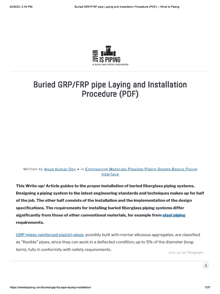 Buried GRP FRP Pipe Laying Inst | PDF