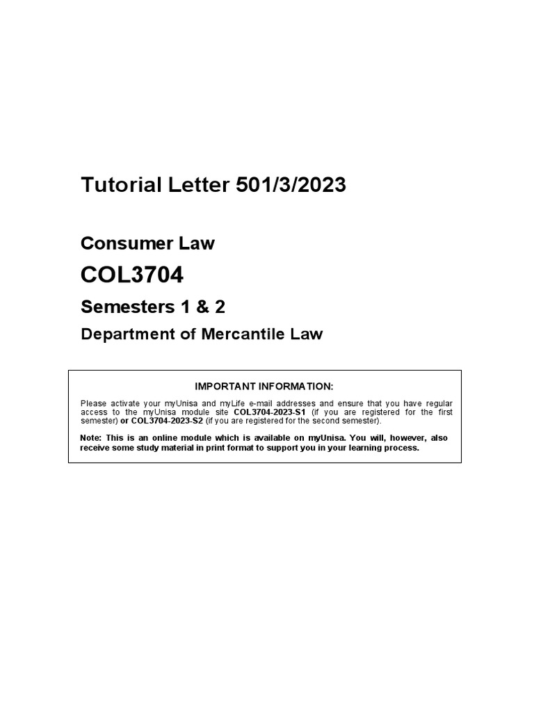 Tutorial Letter //202 3: Consumer Law | PDF