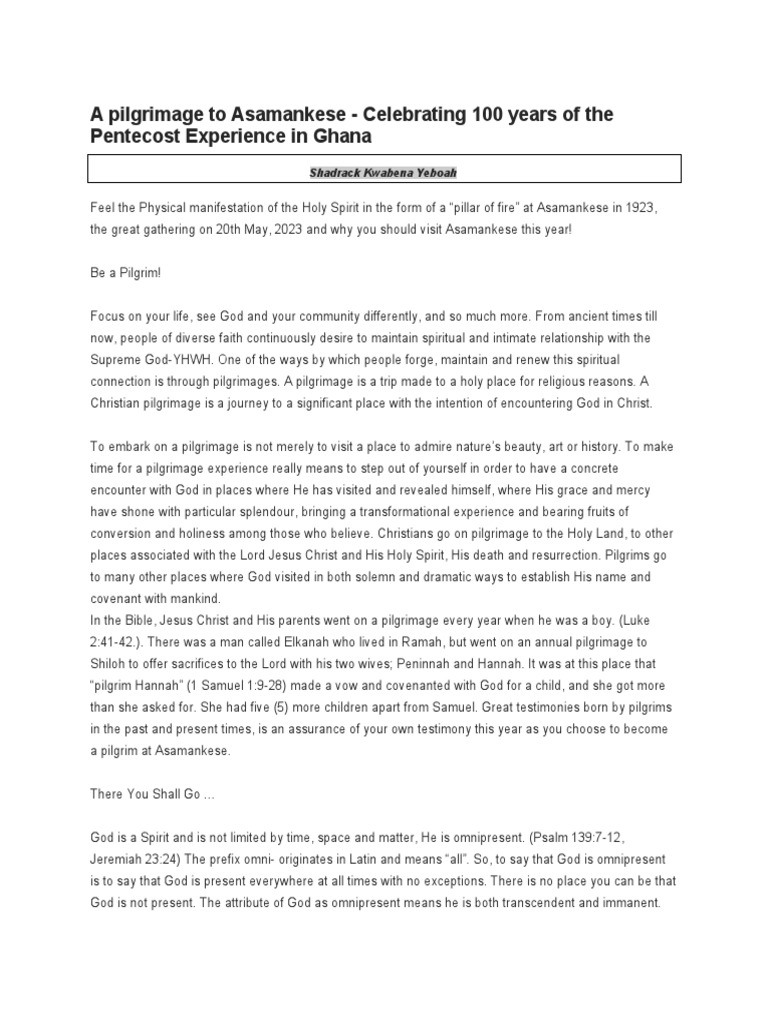 A Pilgrimage To Asamankese | PDF | Pentecostalism | Pilgrimage