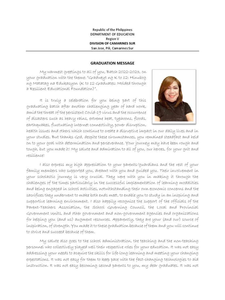 CamSur Graduation Message | PDF
