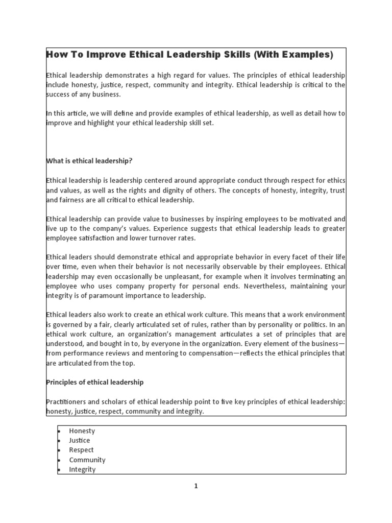 Enhancing Ethical Leadership Skills | PDF | Career & Growth