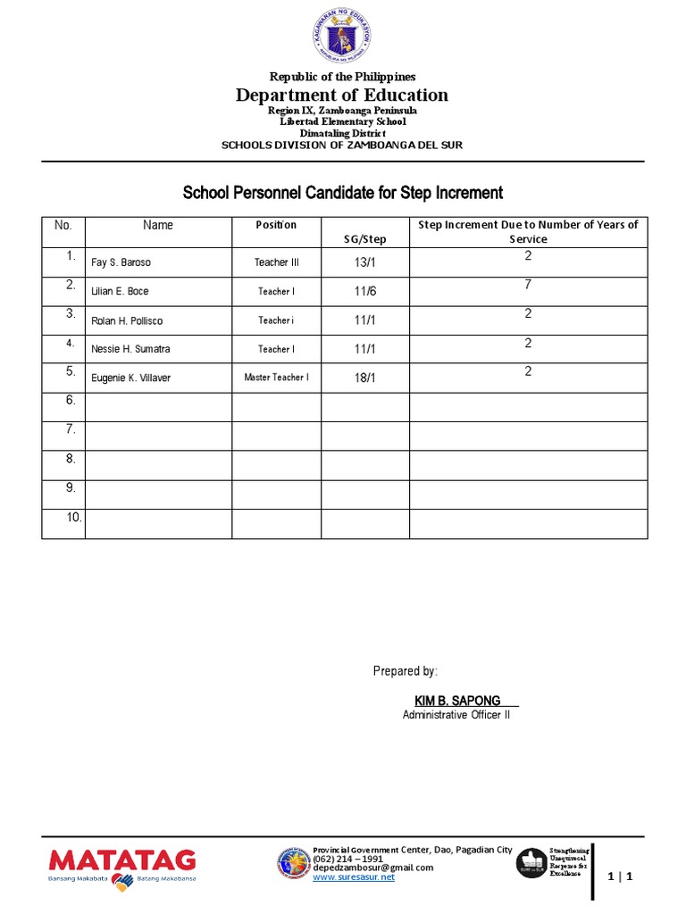 Step Increment List | PDF
