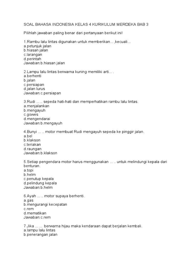 Soal Bahasa Indonesia Kelas 4 Kurikulum Merdeka Bab 3 | PDF