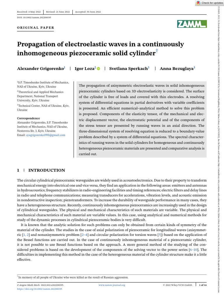 Z Angew Math Mech - 2022 - Grigorenko - Propagation of Electroelastic ...