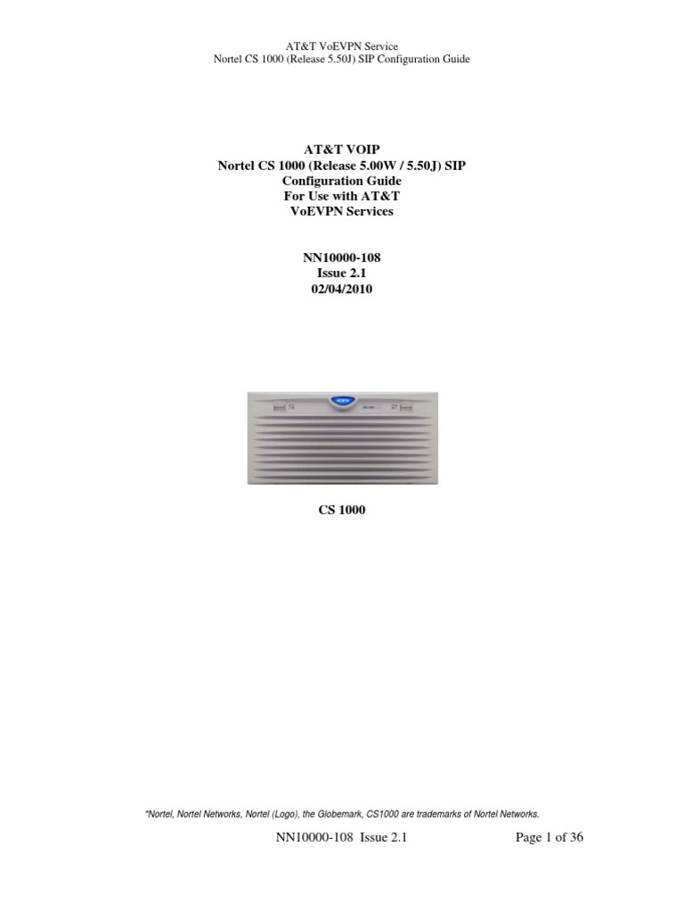 At&T Voip Nortel Cs 1000 (Release 5.00W / 5.50J) Sip Configuration ...