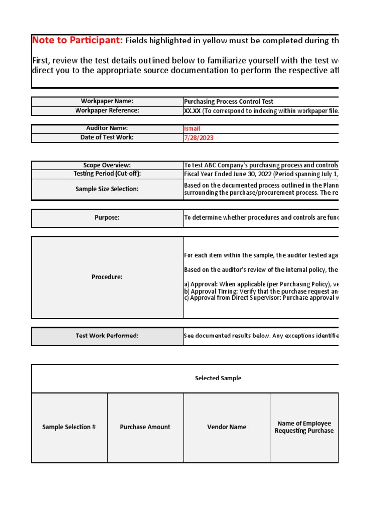 Task 1 - Control Testing Template | PDF | Computing | Business