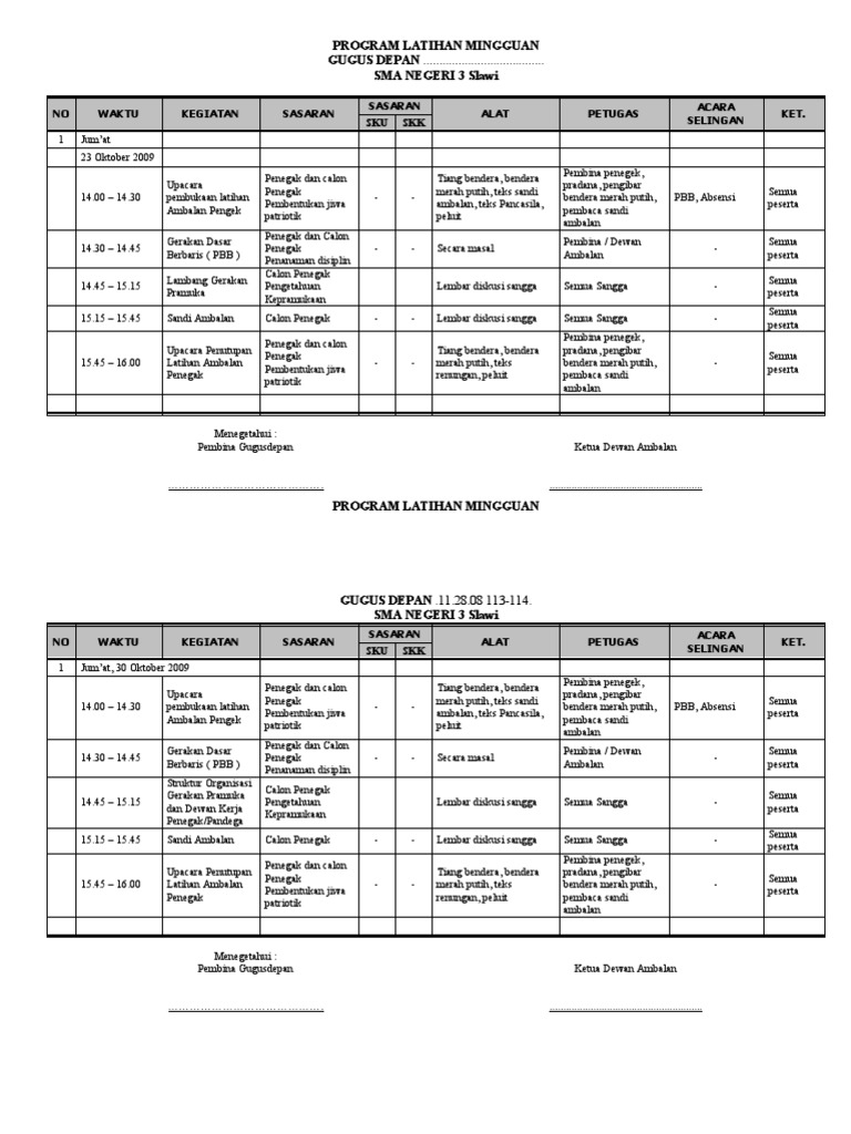 Program Latihan Mingguan | PDF