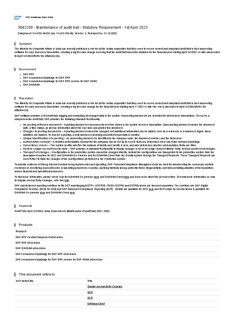 SAP Note 3042258 - E - 20230623 | PDF