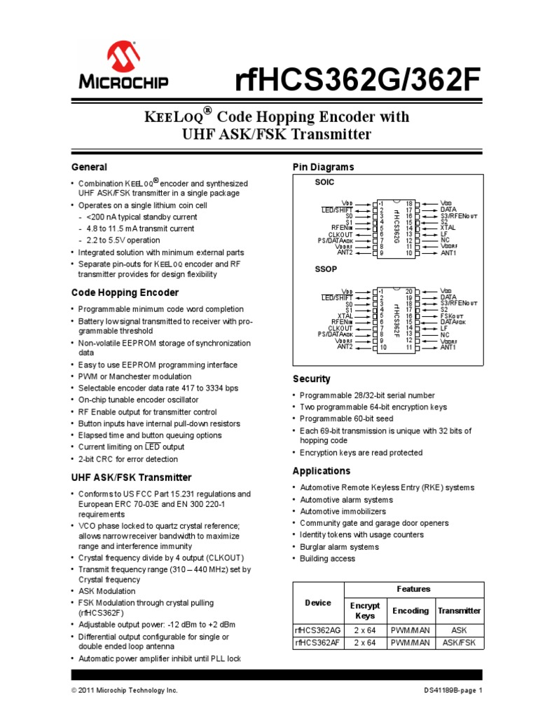 Code Hopping Encoder With UHF ASK-FSK Transmitter | PDF Code Hopping Encoder With UHF ASK-FSK Transmitter | PDF