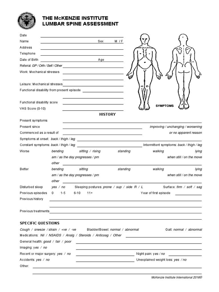 Lumbar Assessment Form 2017 | PDF