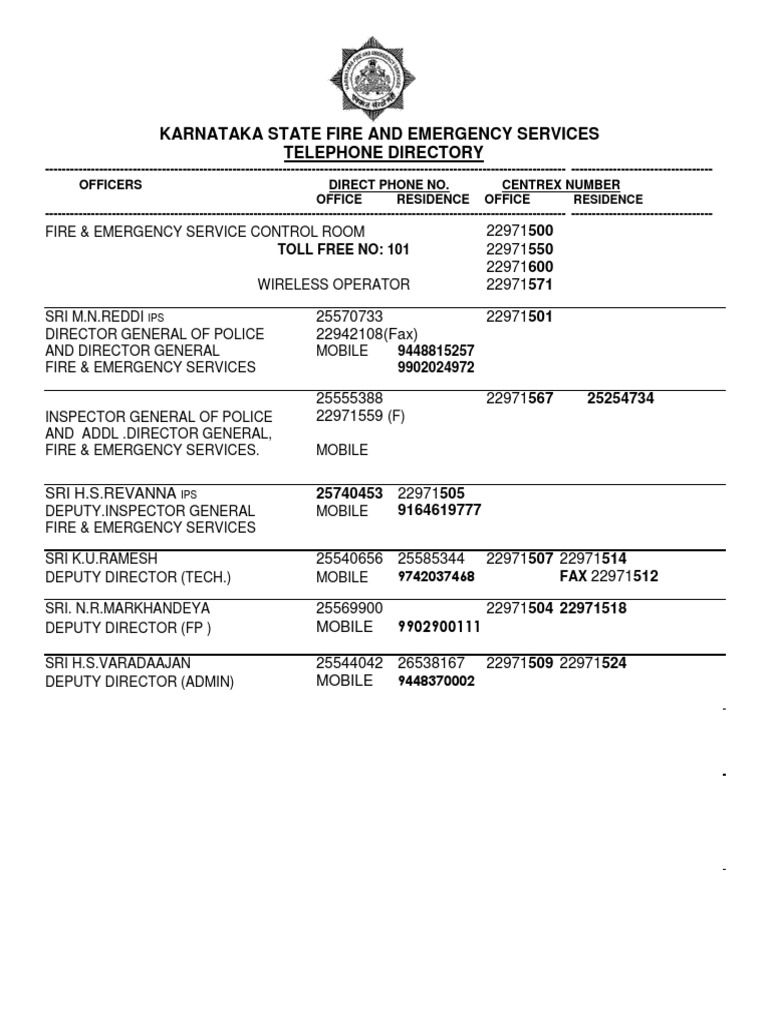 Karnataka Fire Services Directory | PDF | Service Industries ...