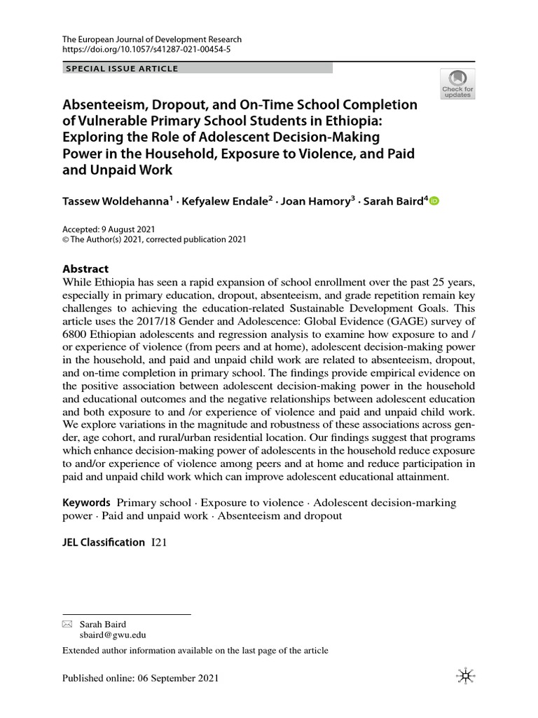 Tassew Woldehanna Kefyalew Endale Joan Hamory Sarah Baird | PDF | Violence | Ordinary Least Squares