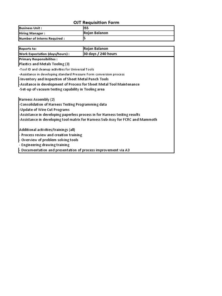 OPEX of OJT Requisition Form For ISS and Repairs | PDF