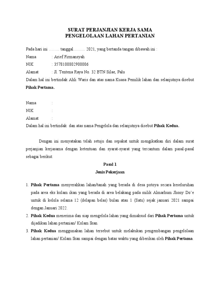 Surat Perjanjian Bagi Hasil | PDF