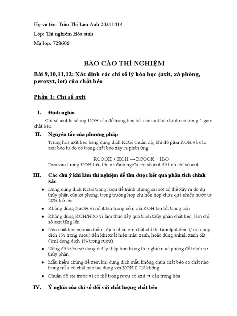 Báo Cáo Hóa Sinh Bài 9101112 | PDF