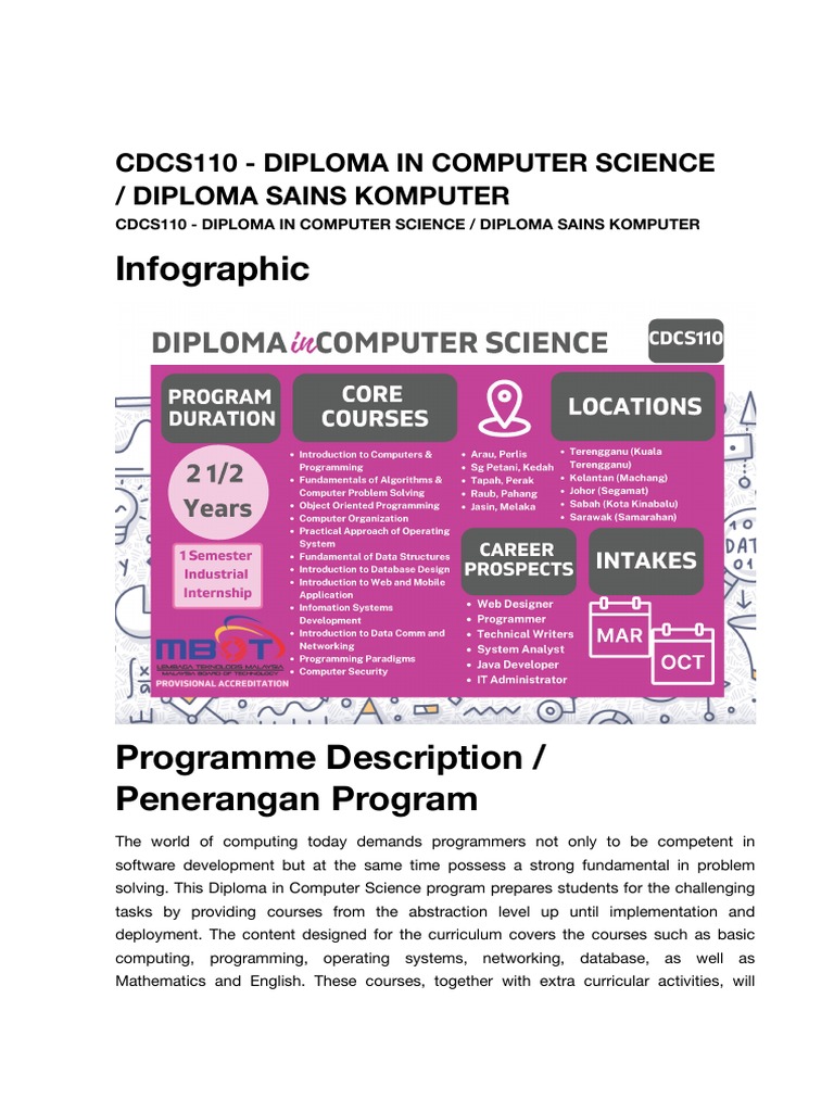 CDCS110 - Diploma in Computer Science - Diploma Sains Komputer | PDF | Computer Programming ...