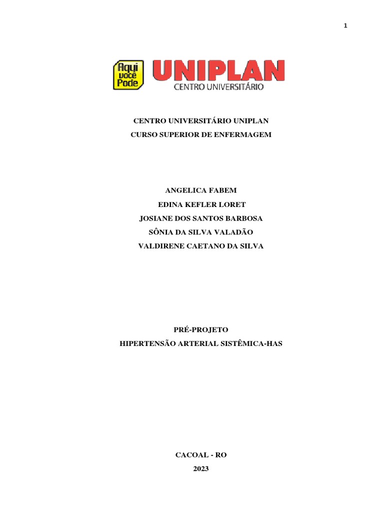 Pré-Projeto: Hipertensão Arterial Sistêmica | PDF