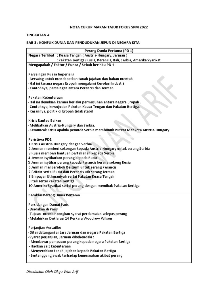 T4 B3 - Nota Sejarah Fokus SPM 2022 | PDF