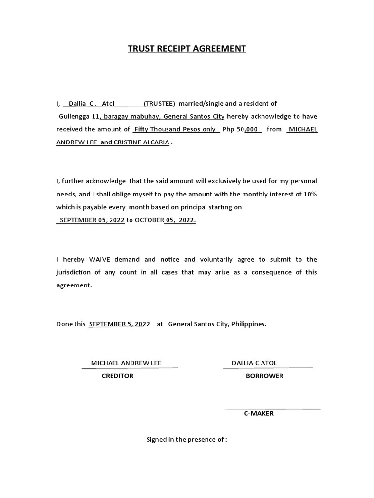 Trust Receipt Agreement | PDF