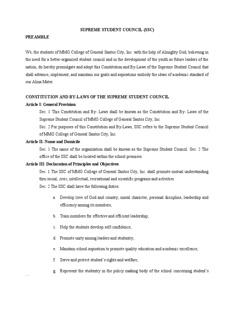 Supreme Student Council Constitution | PDF | Social Science