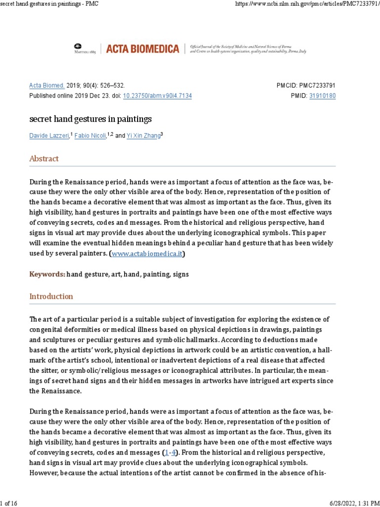 Secret Hand Gestures in Paintings - PMC | PDF