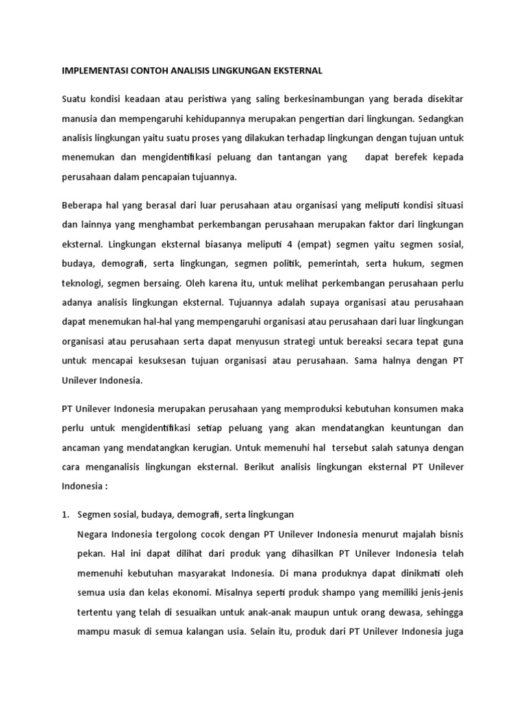 Implementasi Contoh Analisis Lingkungan Eksternal | PDF