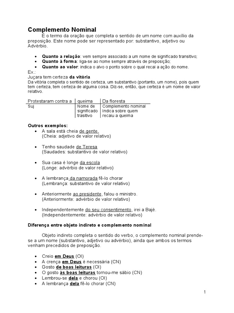 6 Complemento nominal TI - RESUMO | PDF
