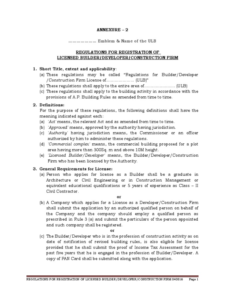 Annexure-2-Regulations For LICENSED BUILDER DEVELOPER CONSTRUCTION FIRM (FINAL) | PDF | License ...