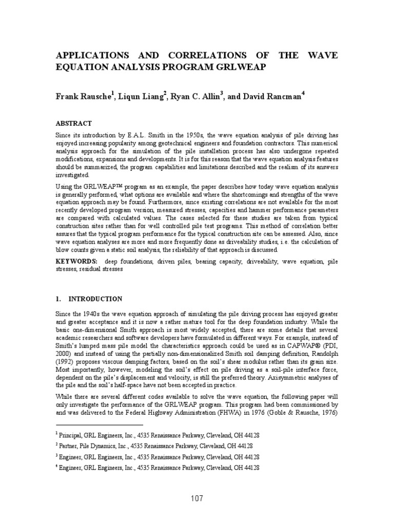 Applications and Correlations of The Wave Equation Analysis Program ...