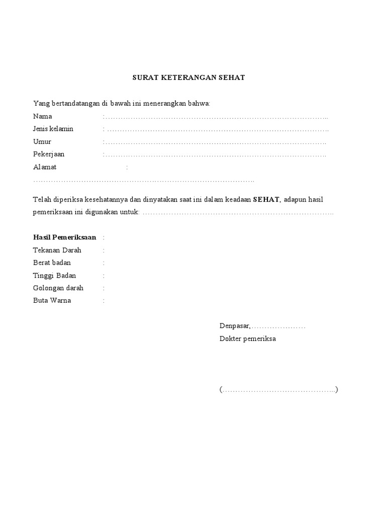Surat Keterangan Sehat Klinik Pratama Pdf