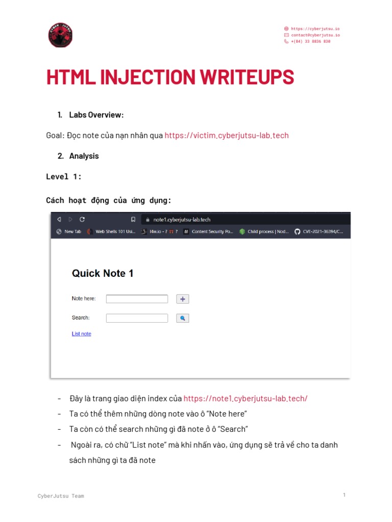 Writeups HTML Injection 1-6 | PDF