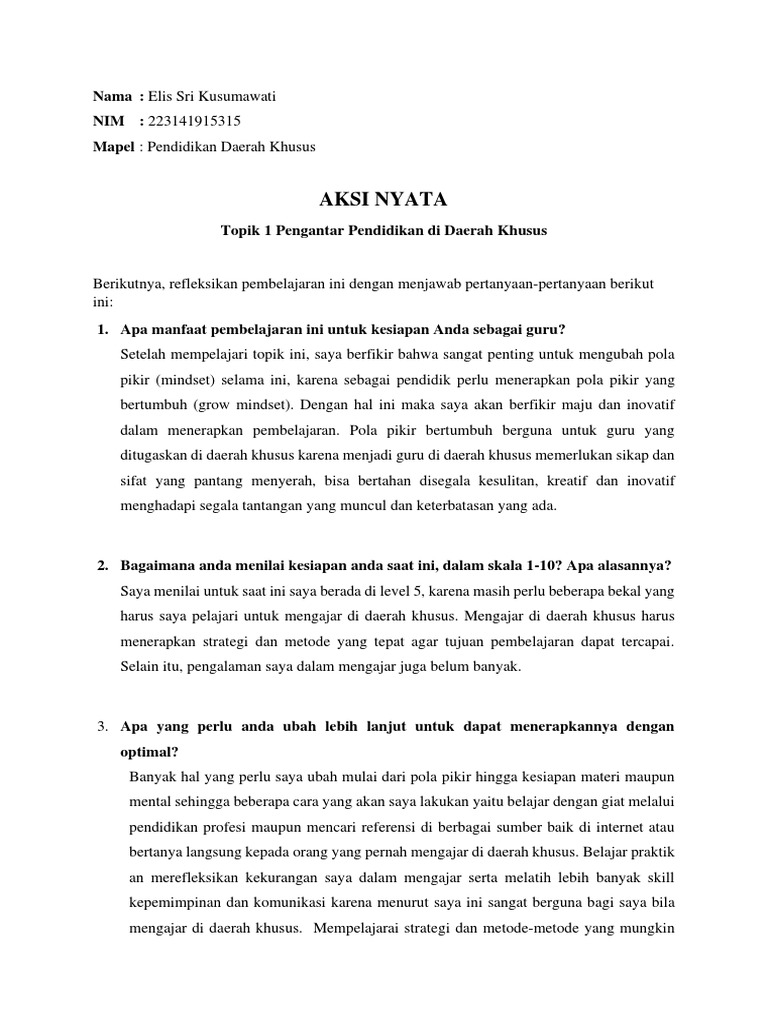 Aksi Nyata - Elis - Topik 1 | PDF