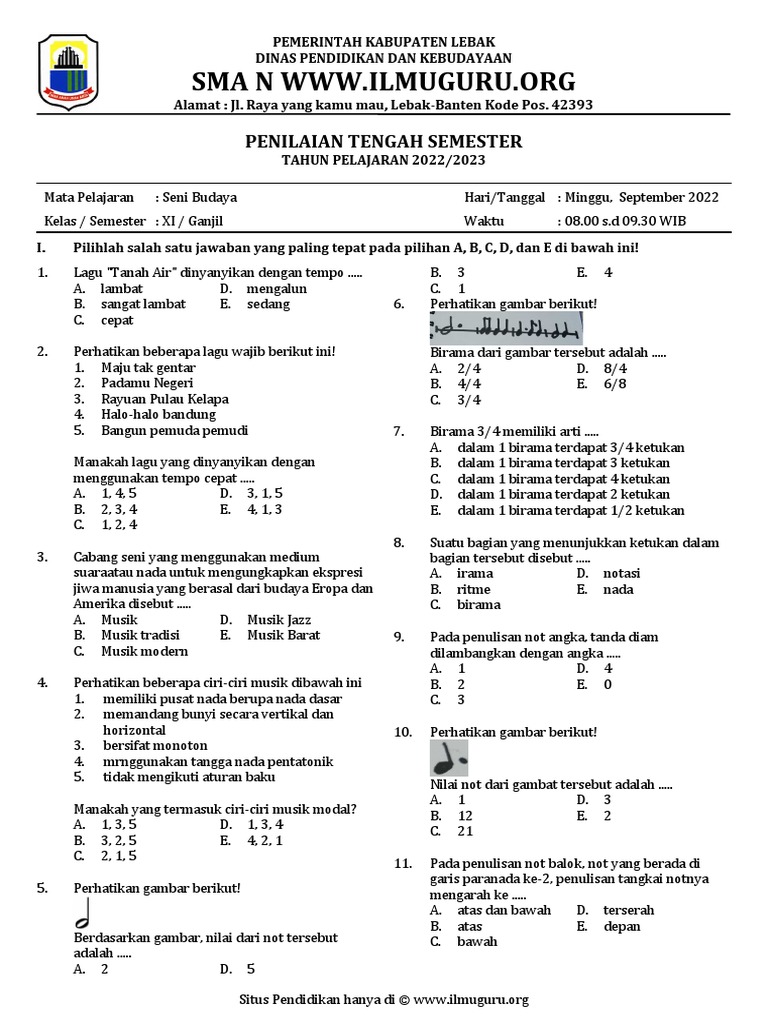 Soal PTS I Seni Budaya XI | PDF | Seni
