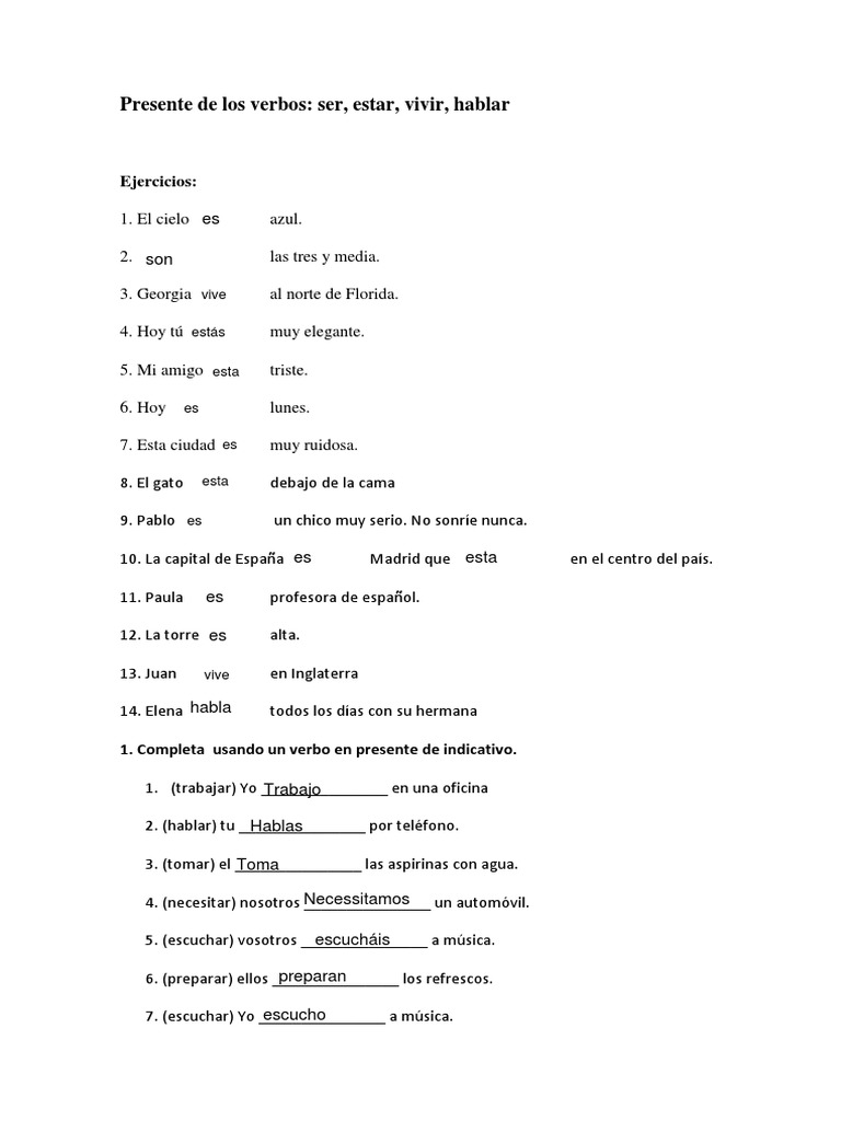 Ejercicios de Presente de Verbos Regulares | PDF