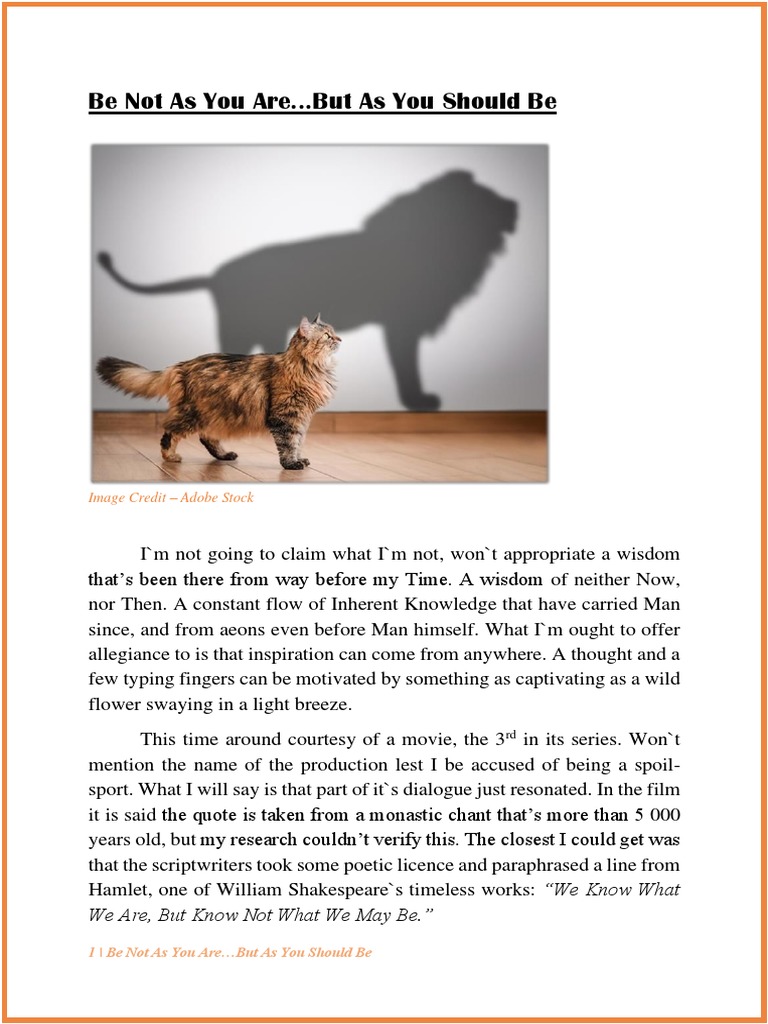 Be Not As You Are, But As You Should Be | PDF