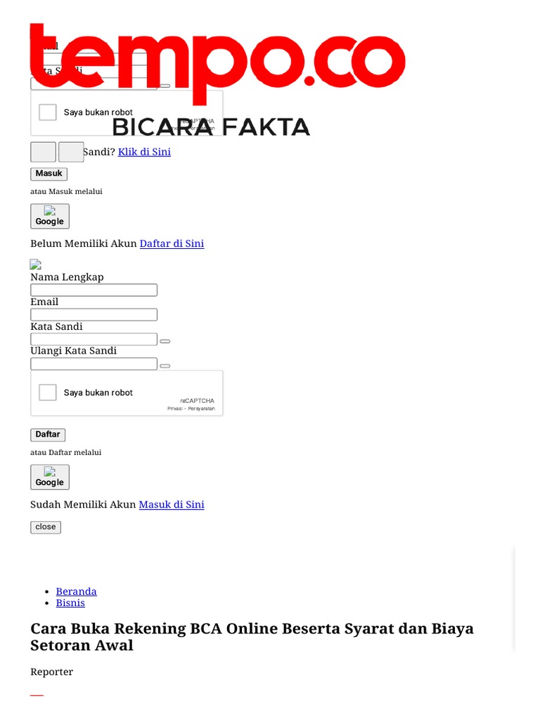Cara Buka Rekening BCA Online Beserta Syarat Dan Biaya Setoran A | PDF