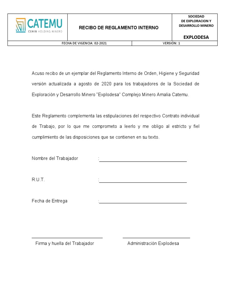 Acuso Recibo Reglamento Interno 2020 | PDF