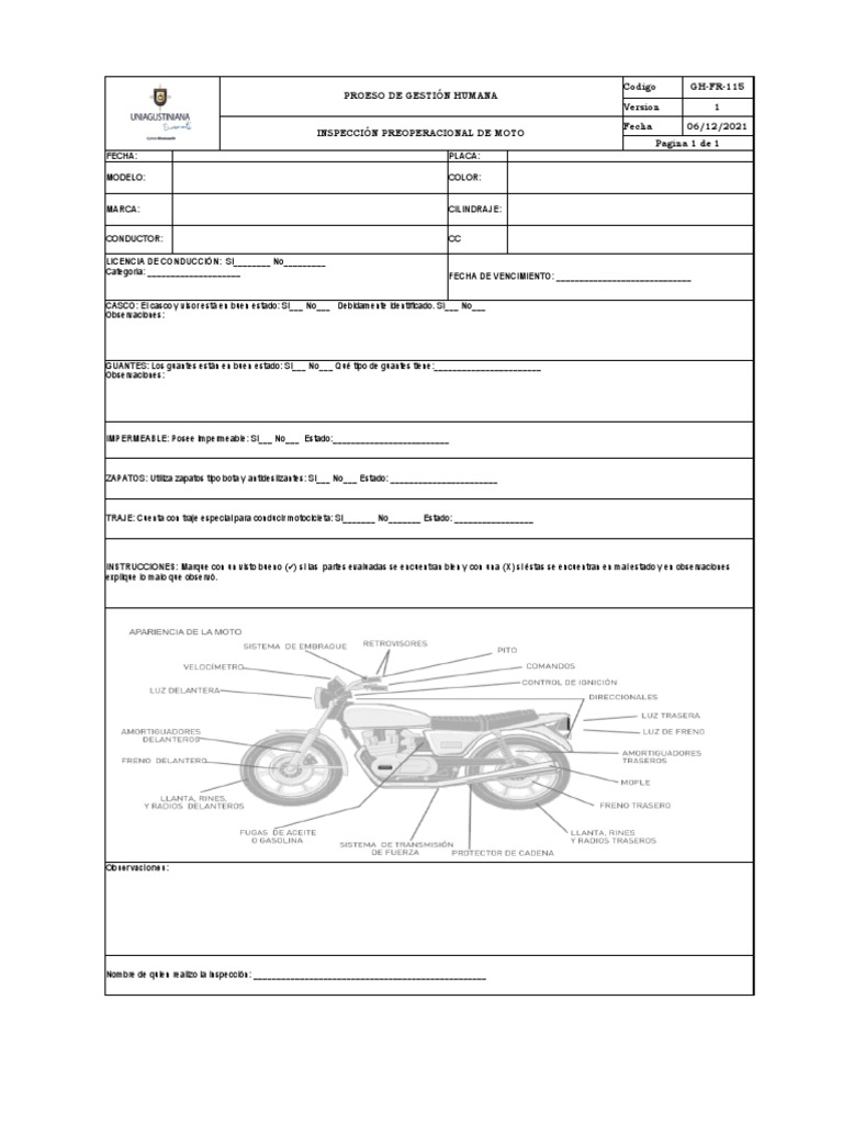 Formato de Inspeccion de Moto | PDF