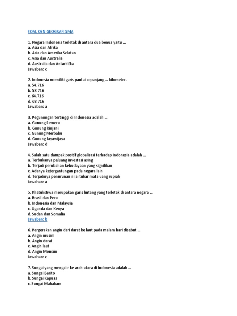 Soal Osn Geografi Sma | PDF