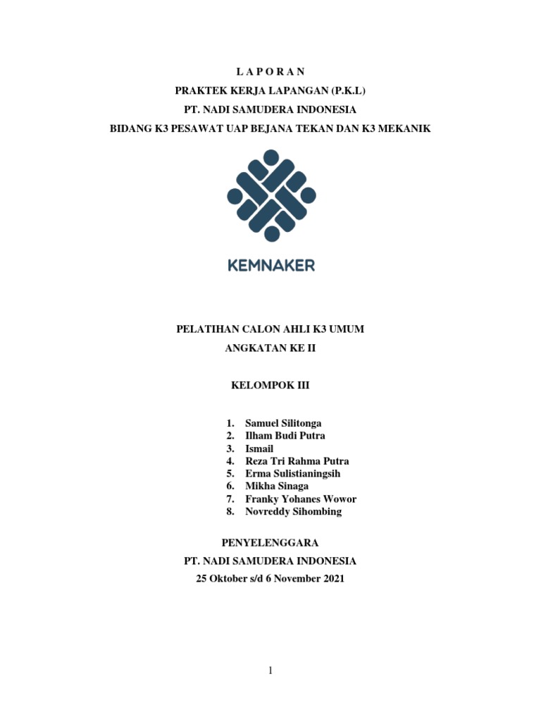Laporan PKL Kelompok 3 - AK3U Batch 2 PT Nadi Samudera Indonesia | PDF